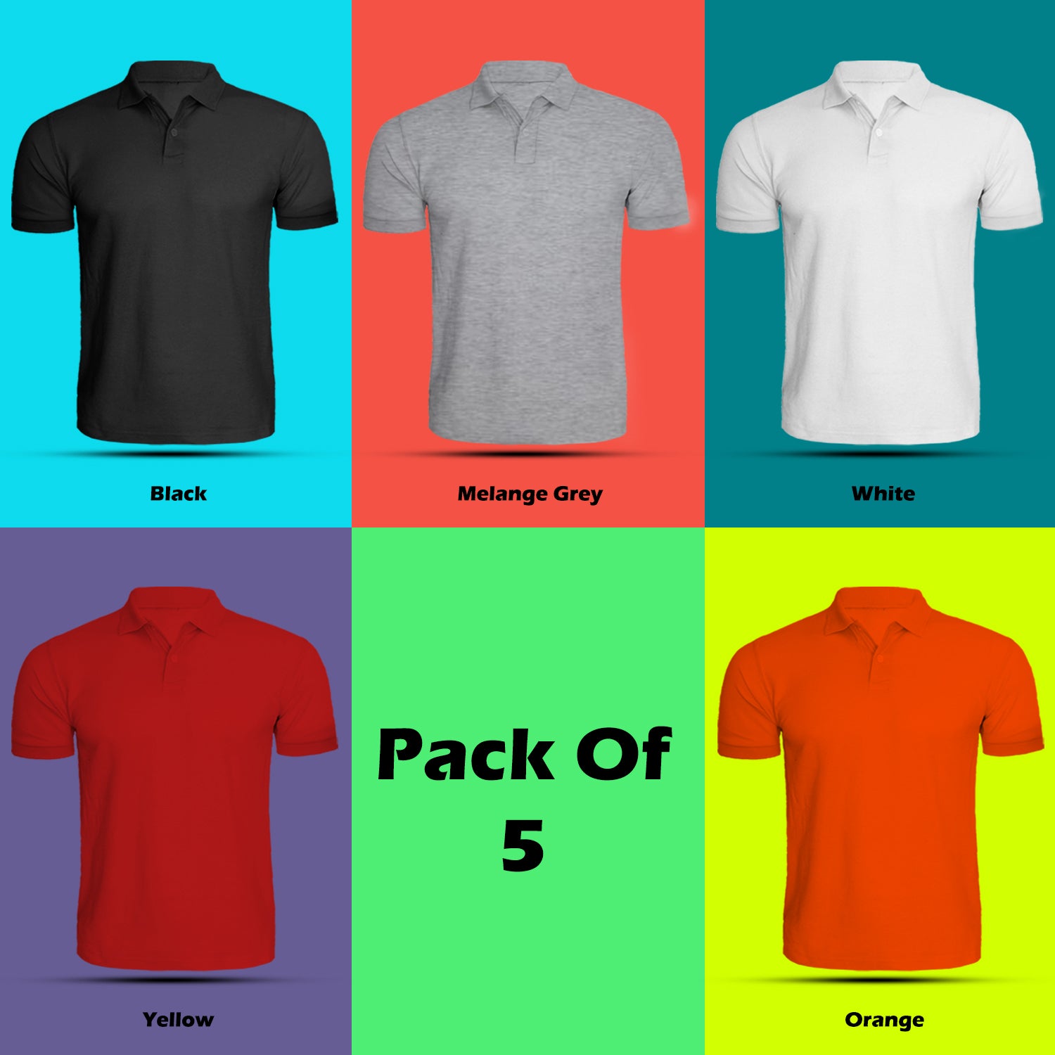 Polo Tshirt Combo (Pack Of 5) By Lazychunks (All Colors)– Lazychunks.com